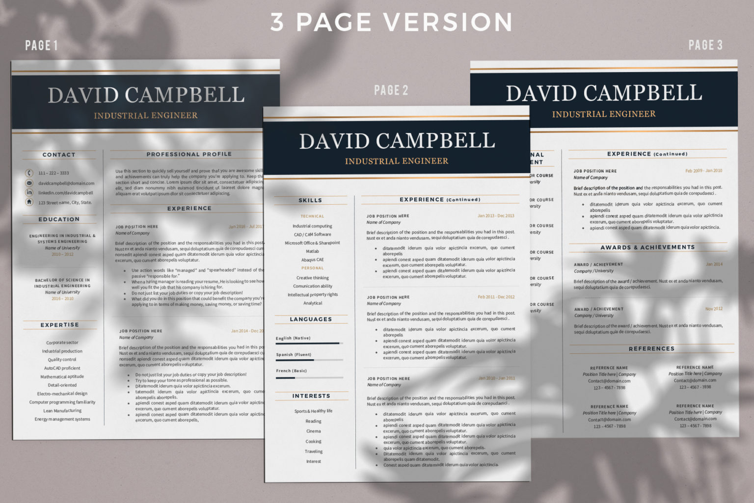 Engineer Resume Template. 2, 3 Page CV for Engineering - Graphicfy