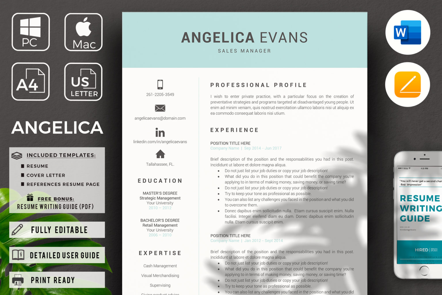 Modern Resume Template and Cover Letter. Editable CV Format - Graphicfy