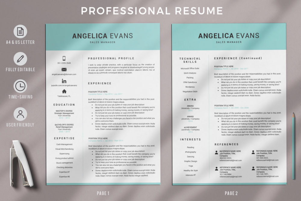 Modern Resume Template and Cover Letter. Editable CV Format - Graphicfy