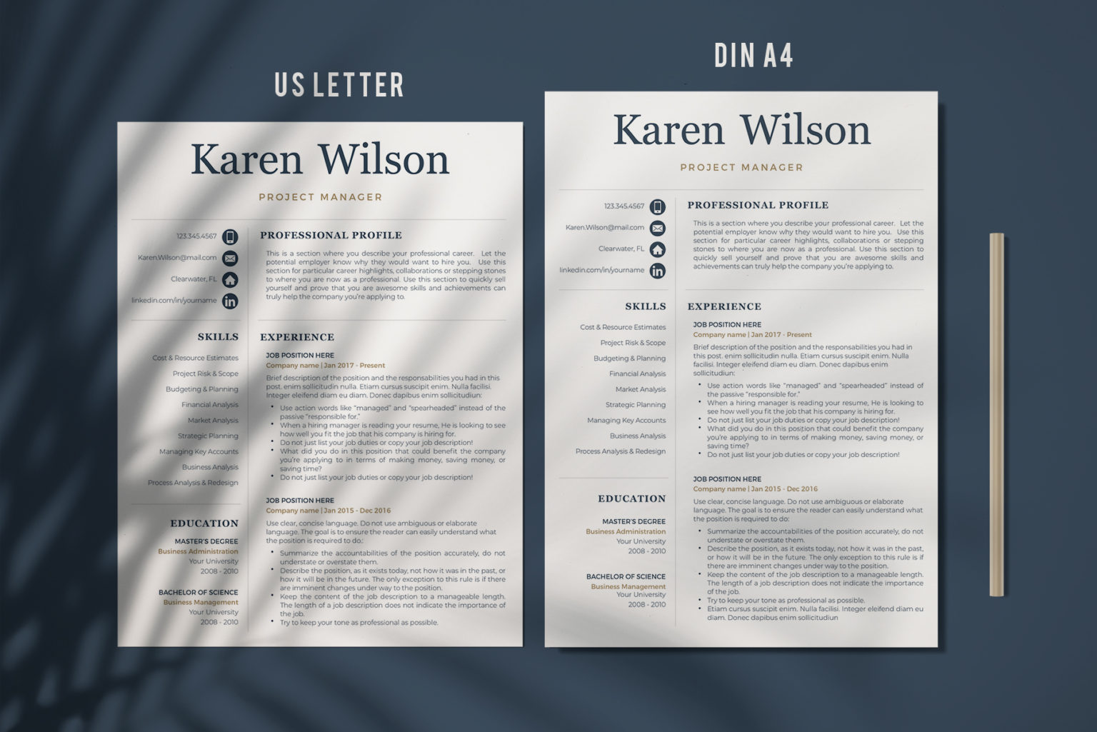 Project Manager CV. 1, 2, and 3 Page Resume Design for Word - Graphicfy