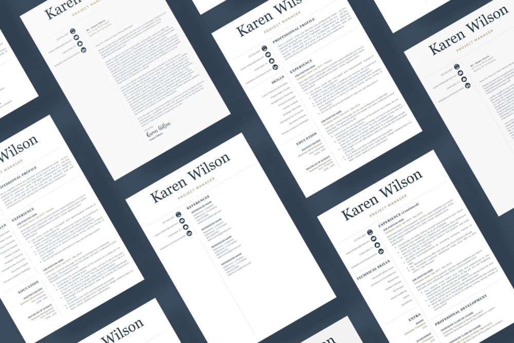 Project Manager CV. 1, 2, and 3 Page Resume Design for Word - Graphicfy