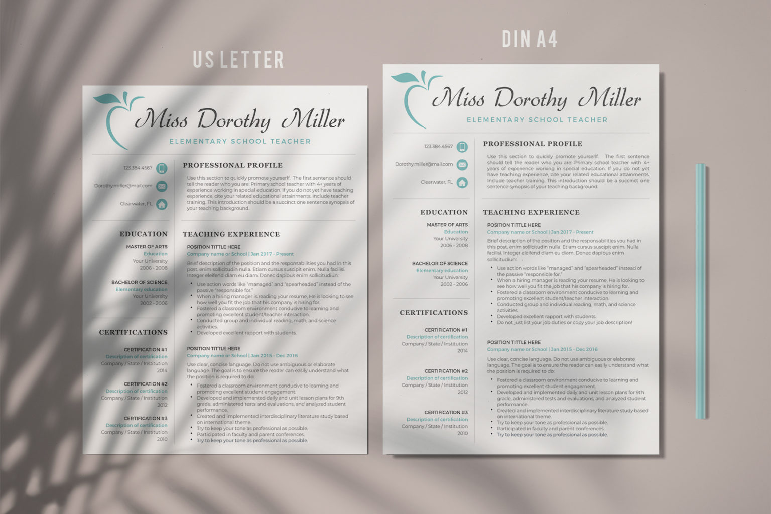 Elementary School Teacher Resume Example for Word and Pages - Graphicfy