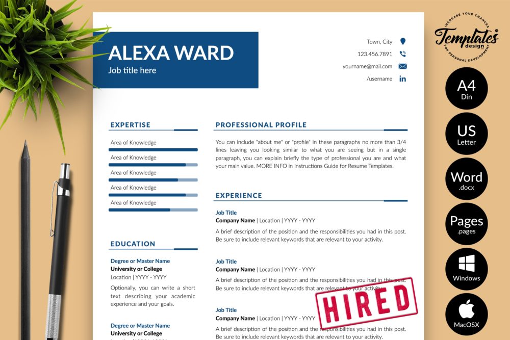 Professional Resume Format for Microsoft Word & Apple Pages - Graphicfy