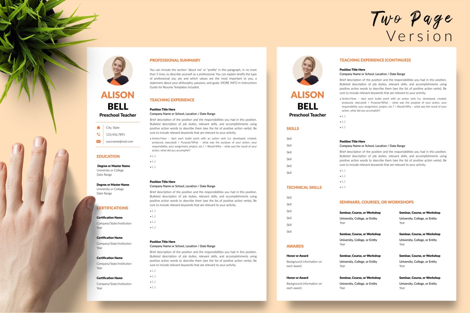 Teacher Resume Template for Microsoft Word & Apple Pages - Graphicfy
