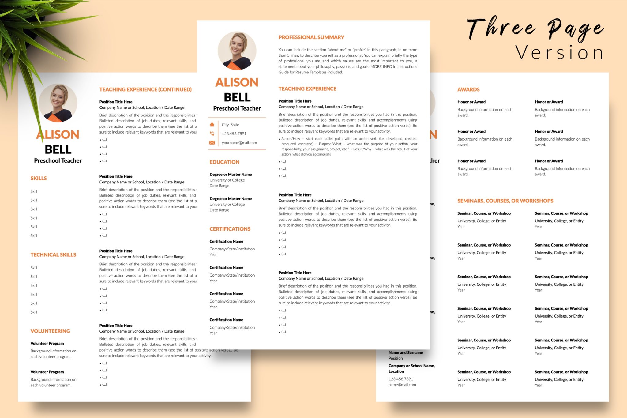 Teacher Resume Template for Microsoft Word & Apple Pages - Graphicfy