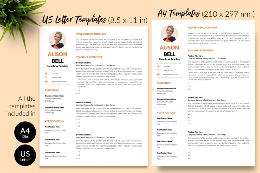 Teacher Resume Template for Microsoft Word & Apple Pages - Graphicfy