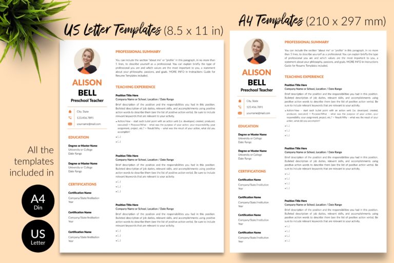Teacher Resume Template for Microsoft Word & Apple Pages - Graphicfy