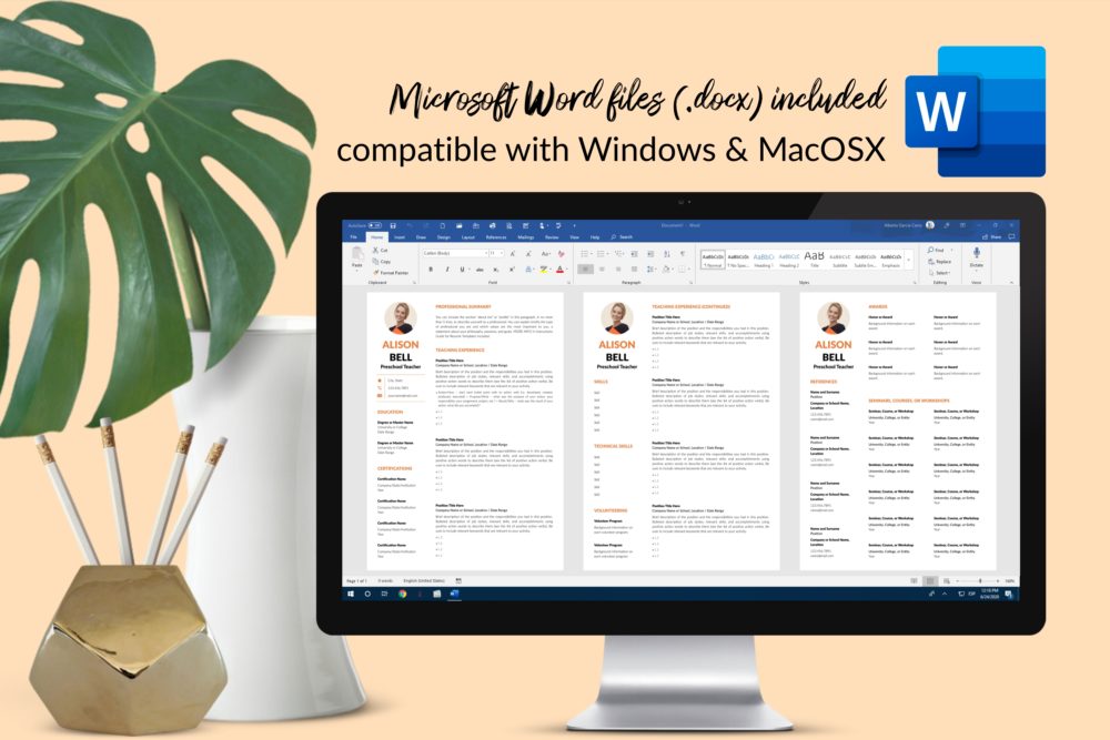Teacher Resume Template for Microsoft Word & Apple Pages - Graphicfy