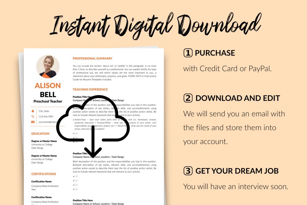 Teacher Resume Template for Microsoft Word & Apple Pages - Graphicfy