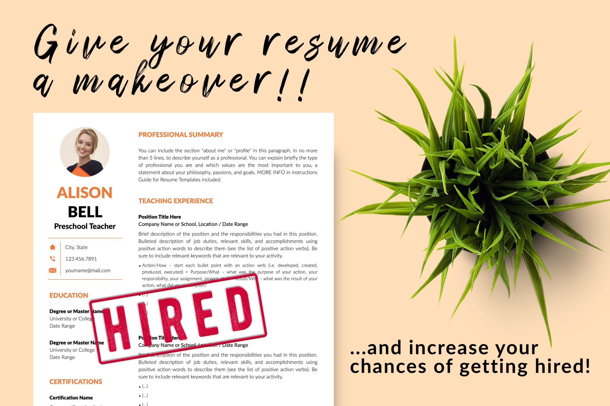 Teacher Resume Template for Microsoft Word & Apple Pages - Graphicfy