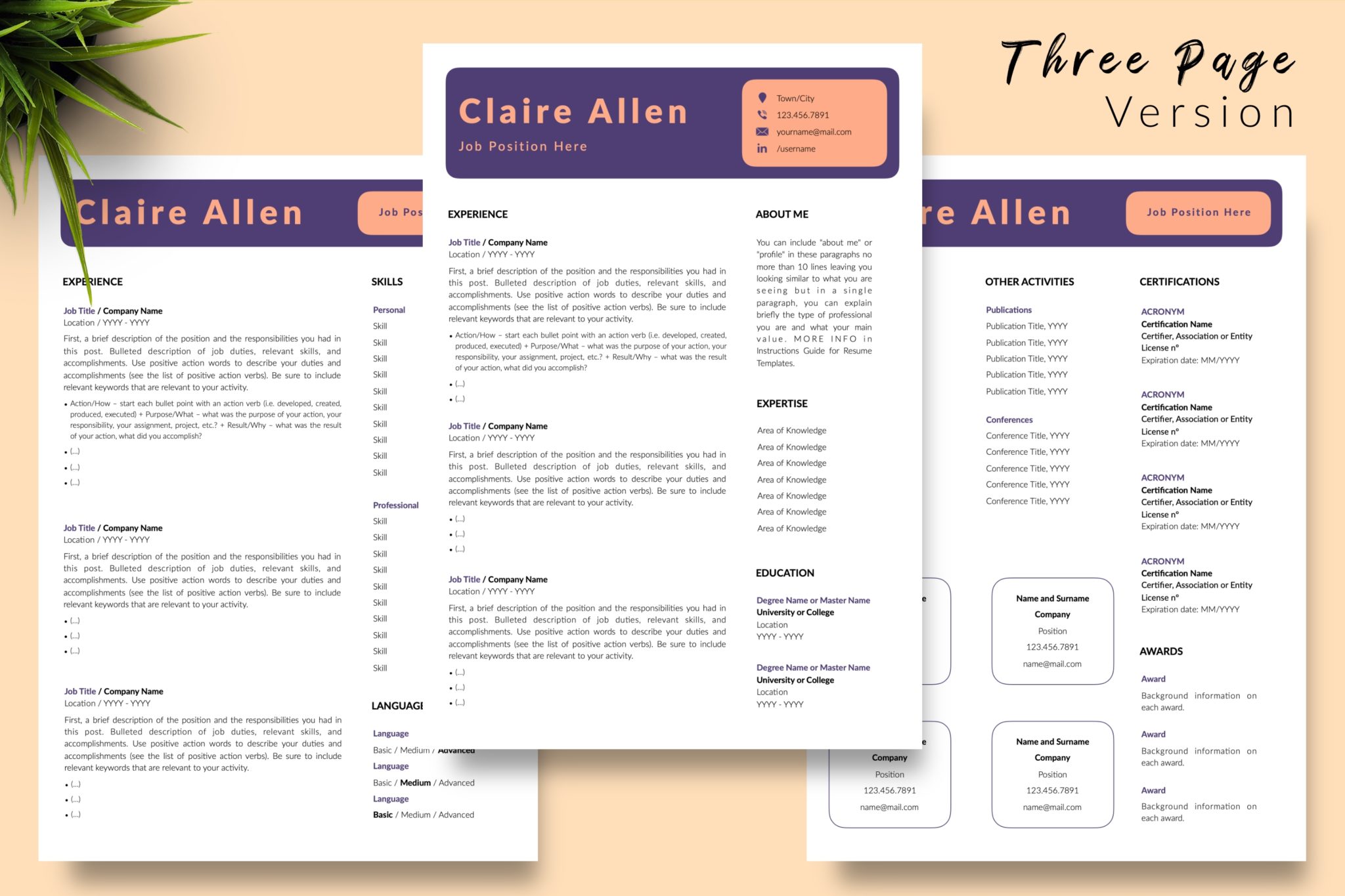 Modern CV Layout for a Job for Microsoft Word & Apple Pages - Graphicfy