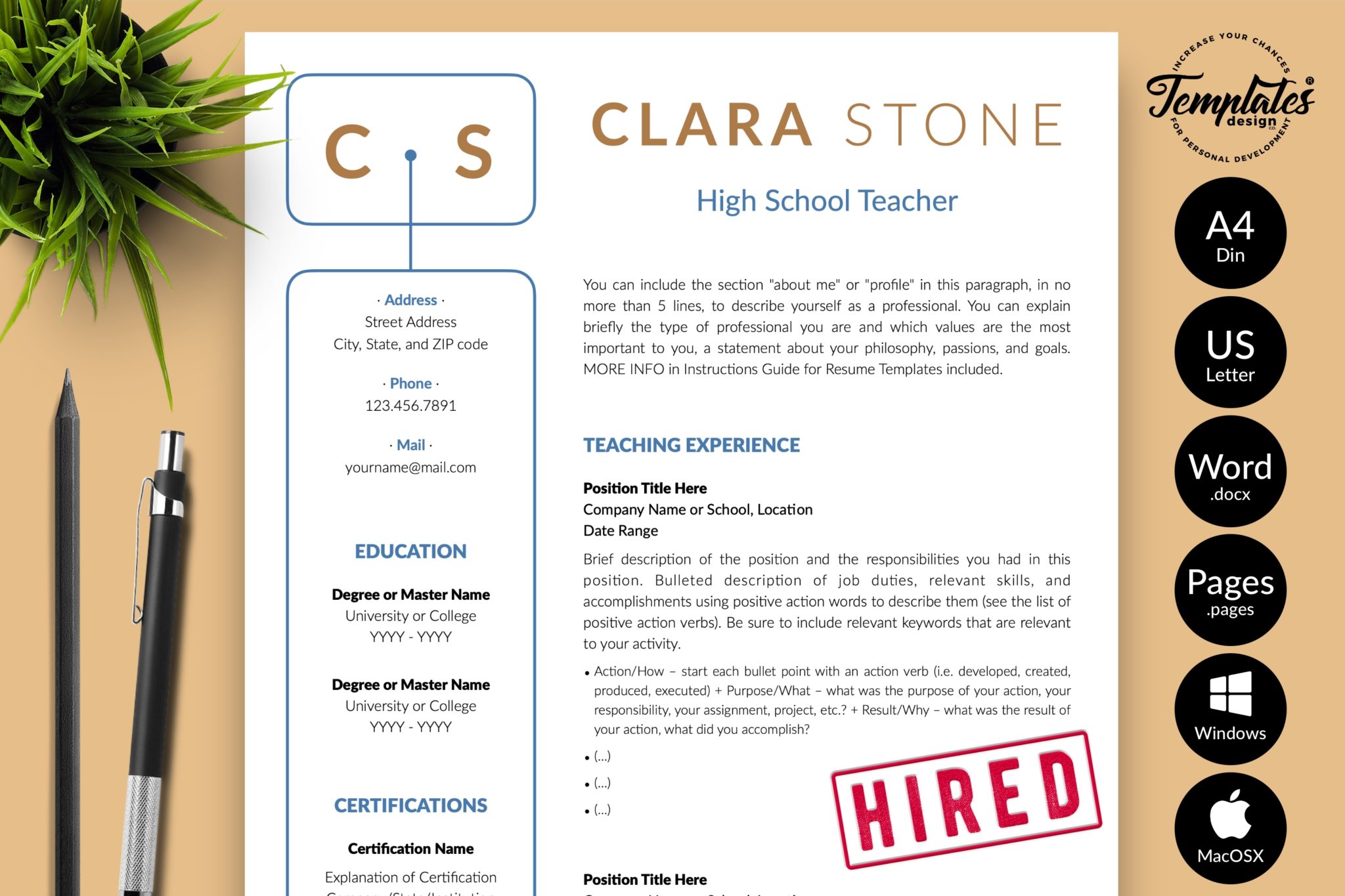 Creative Teacher Resume for Microsoft Word & Apple Pages - Graphicfy