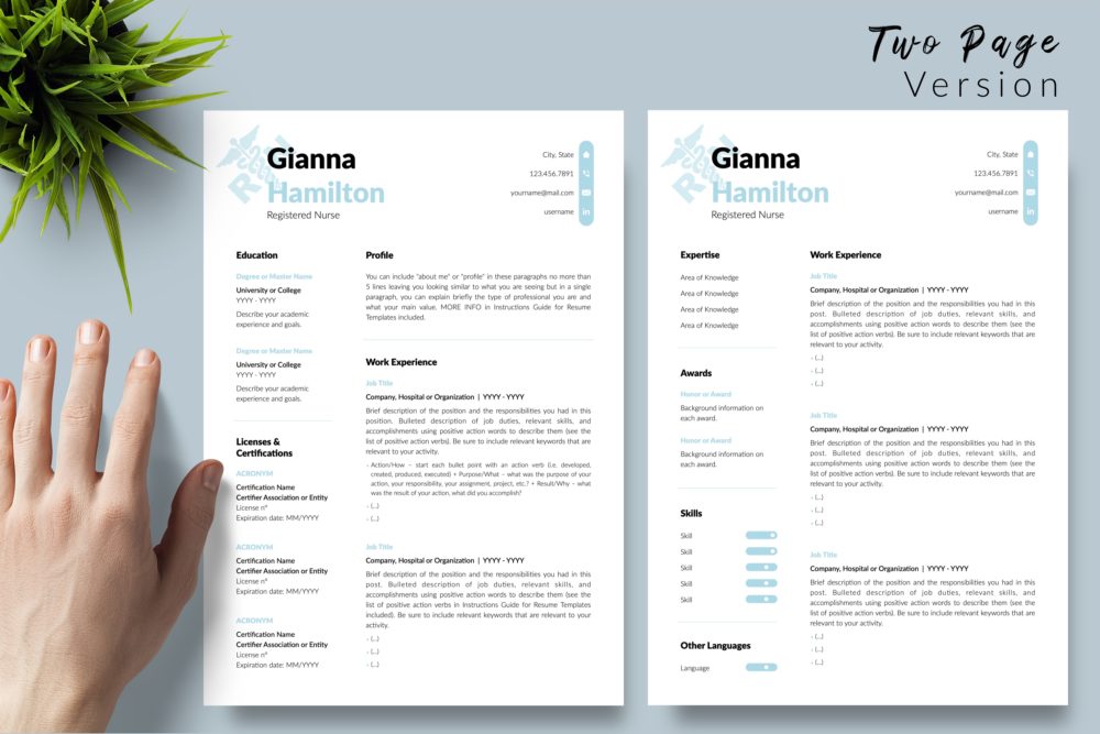 Modern Resume for Nursing for Microsoft Word & Apple Pages - Graphicfy