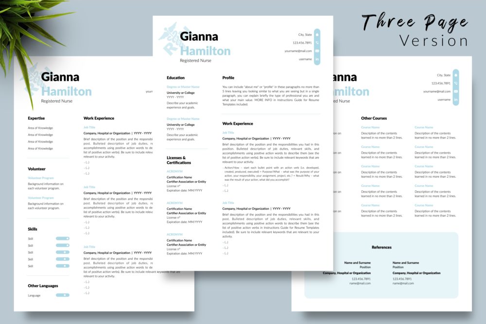 Modern Resume for Nursing for Microsoft Word & Apple Pages - Graphicfy