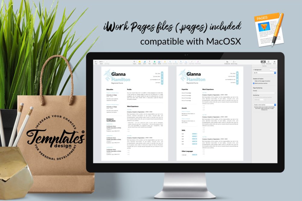 Modern Resume for Nursing for Microsoft Word & Apple Pages - Graphicfy