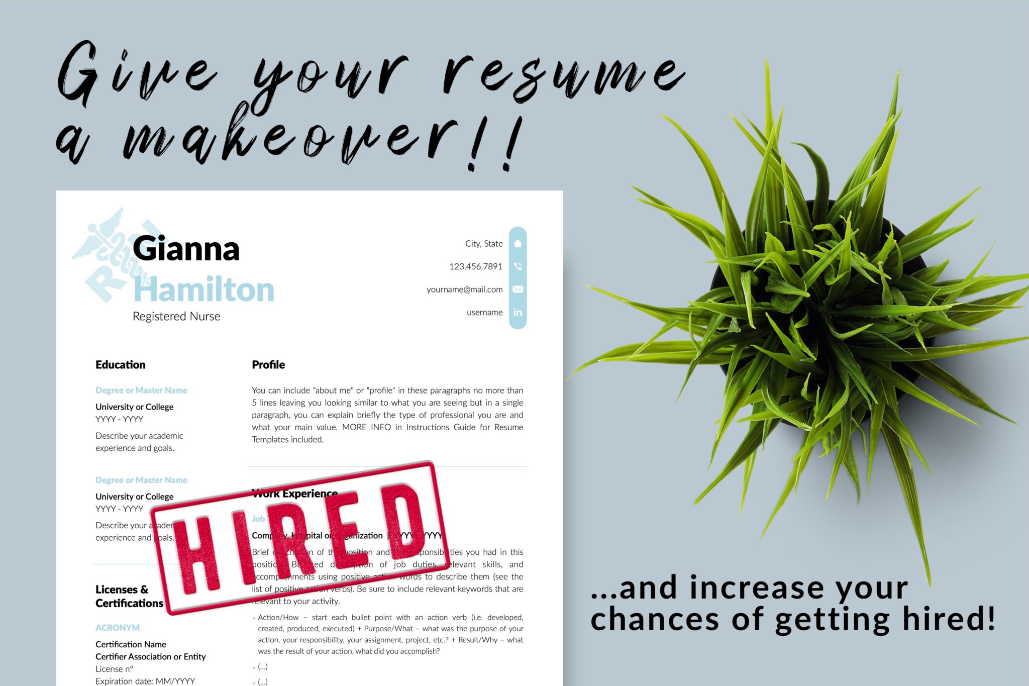 Modern Resume for Nursing for Microsoft Word & Apple Pages - Graphicfy