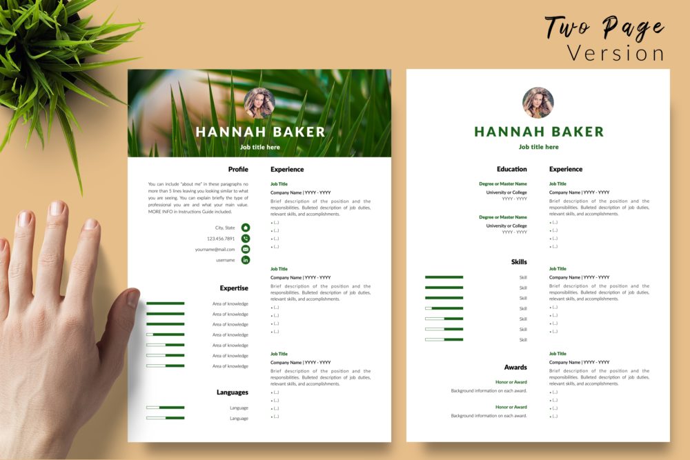 CV Template for Nature Jobs for Microsoft Word & Apple Pages - Graphicfy
