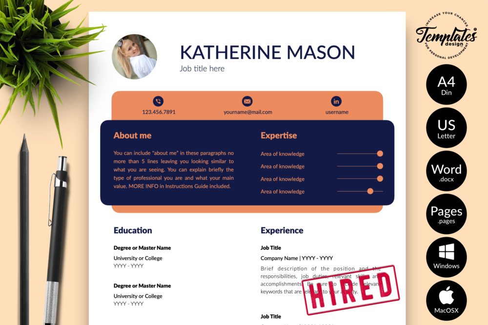 Original Resume Template for Microsoft Word & Apple Pages - Graphicfy
