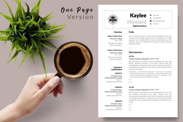 Registered Nurse Resume for Microsoft Word & Apple Pages - Graphicfy