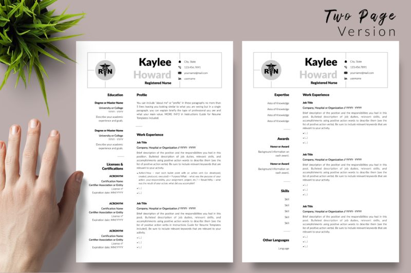 Registered Nurse Resume for Microsoft Word & Apple Pages - Graphicfy