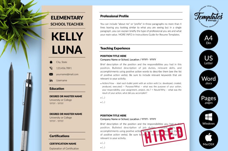 Modern Teacher Resume for Microsoft Word & Apple Pages - Graphicfy