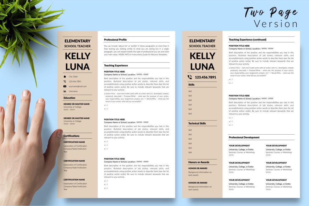 Modern Teacher Resume for Microsoft Word & Apple Pages - Graphicfy
