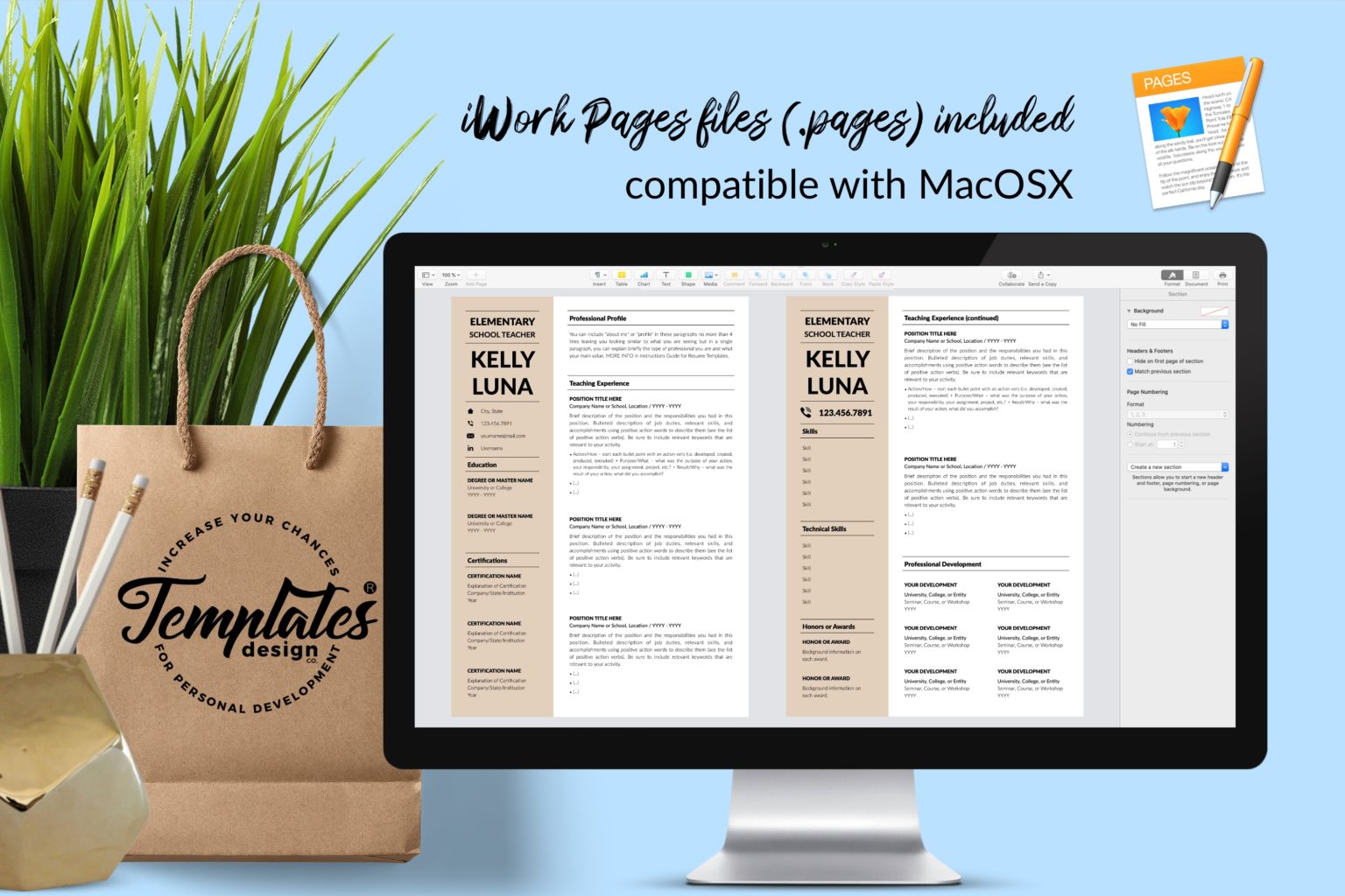 Modern Teacher Resume for Microsoft Word & Apple Pages - Graphicfy