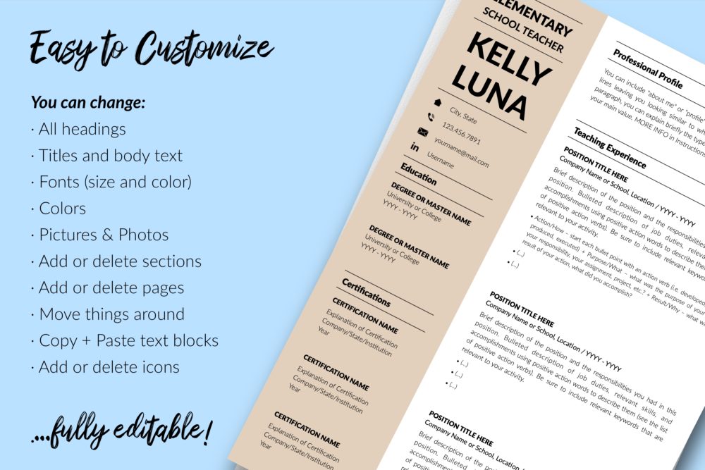 Modern Teacher Resume for Microsoft Word & Apple Pages - Graphicfy