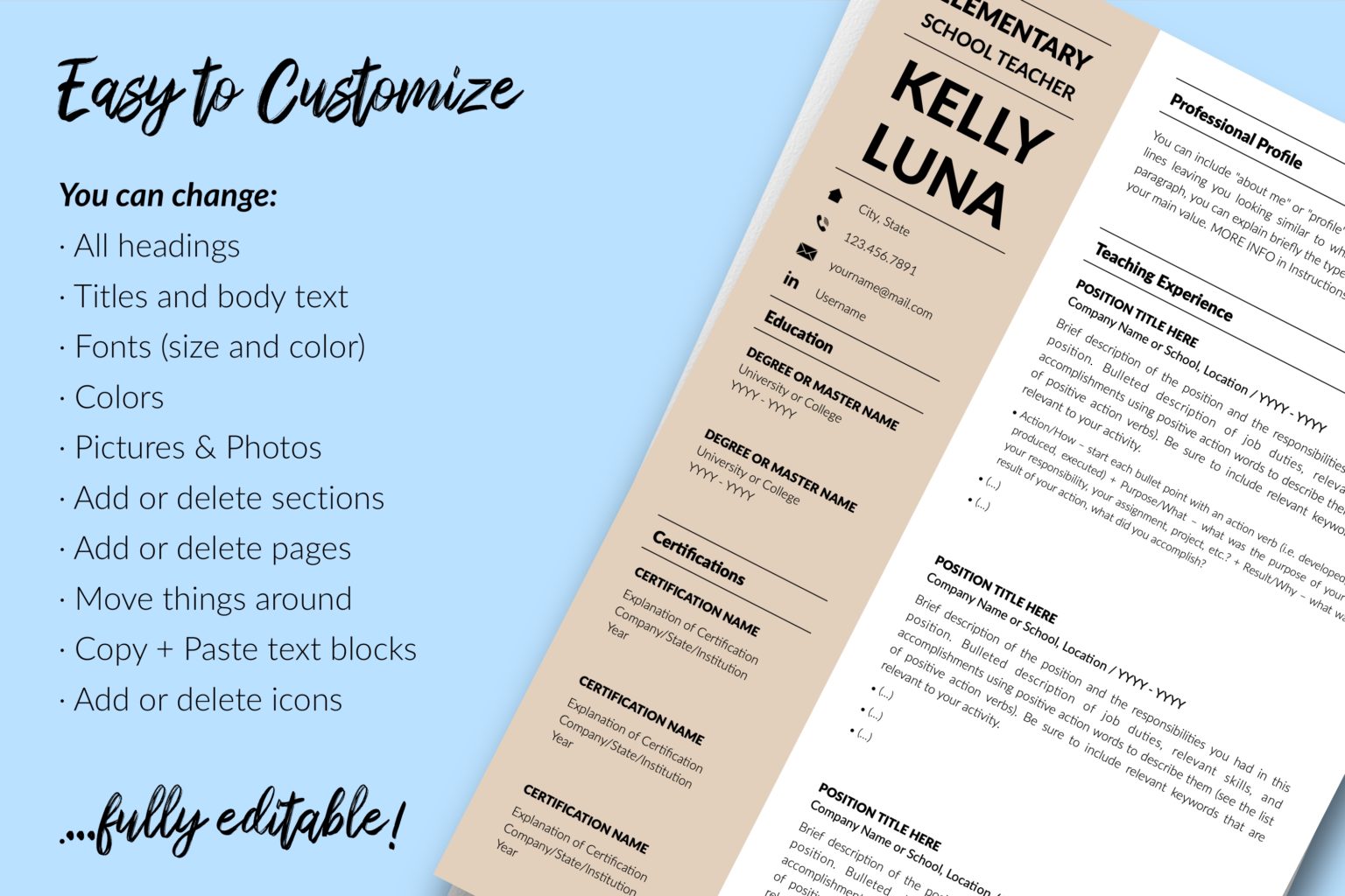 Modern Teacher Resume for Microsoft Word & Apple Pages - Graphicfy