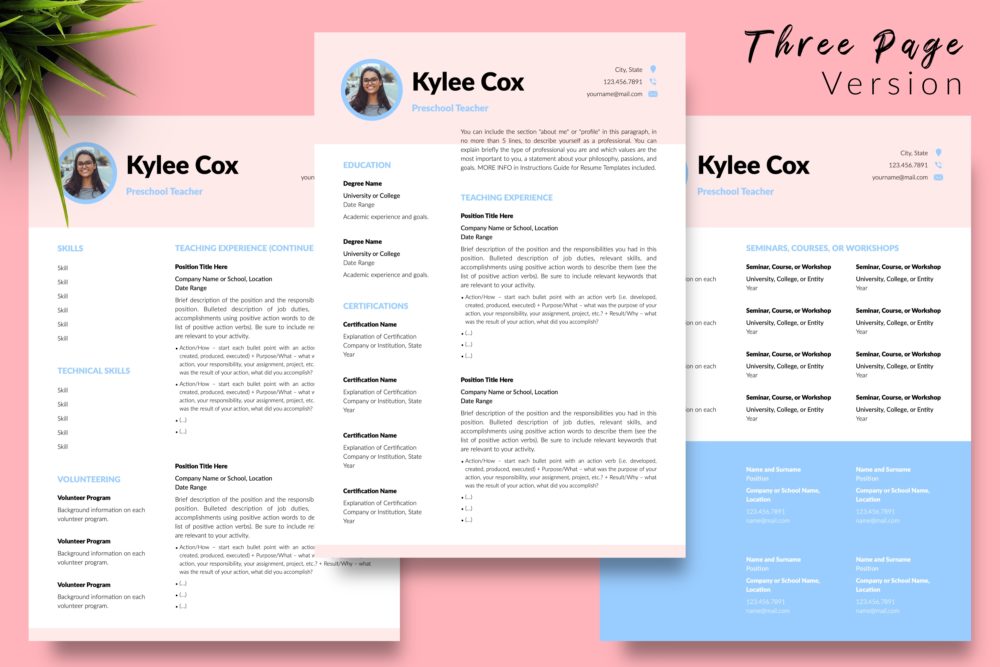 Beautiful CV for Teachers for Microsoft Word & Apple Pages - Graphicfy