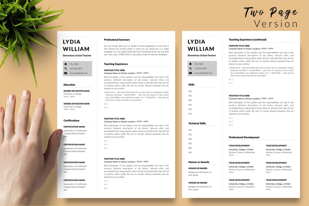 Professional Teacher Resume for Microsoft Word & Apple Pages - Graphicfy
