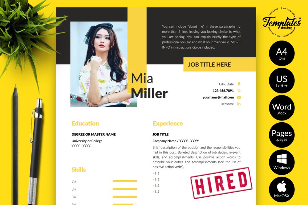 CV Format for Creative Jobs for Microsoft Word & Apple Pages - Graphicfy