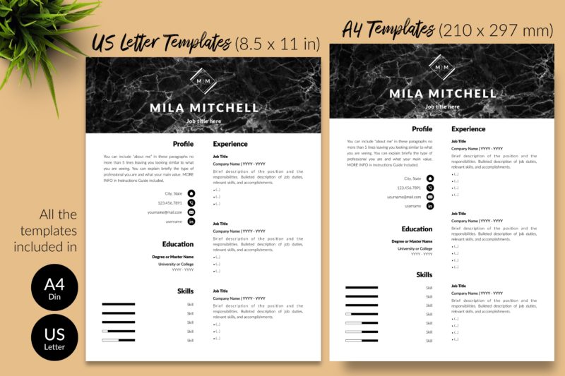Black Marble Resume Design for Microsoft Word & Apple Pages - Graphicfy