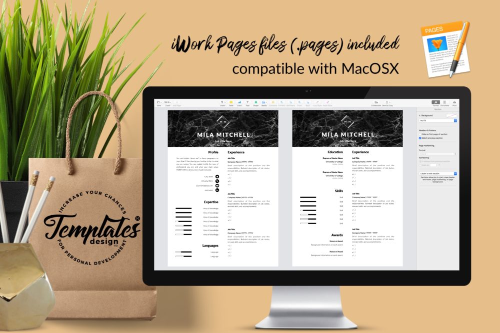 Black Marble Resume Design for Microsoft Word & Apple Pages - Graphicfy