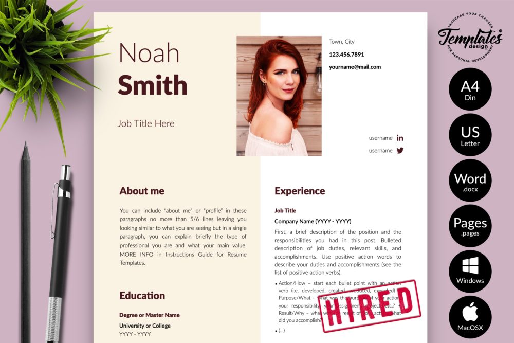 Sophisticated CV Design for Microsoft Word & Apple Pages - Graphicfy