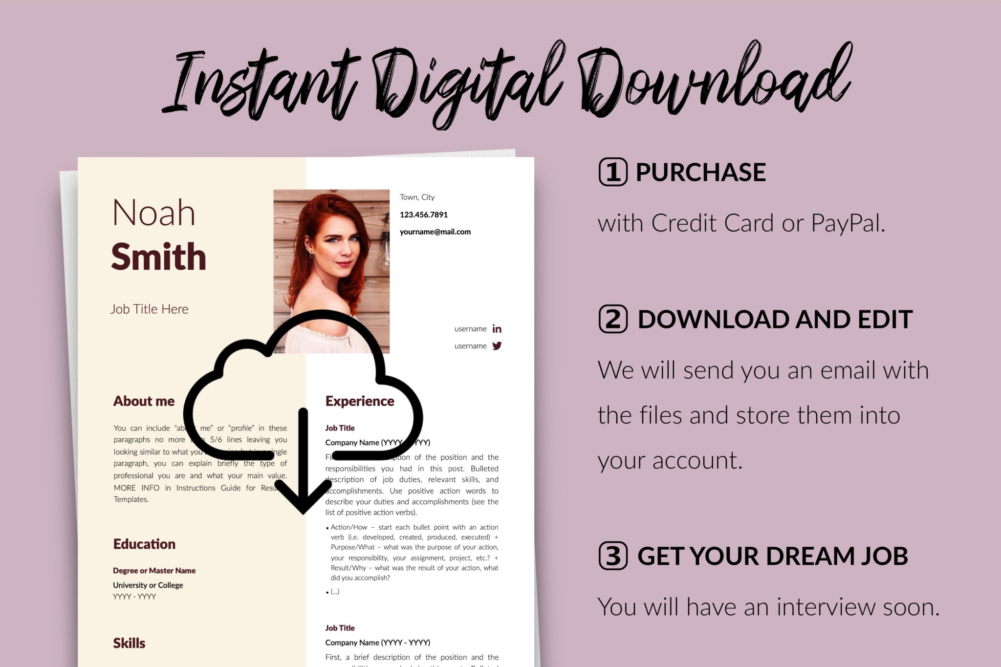 Sophisticated CV Design for Microsoft Word & Apple Pages - Graphicfy