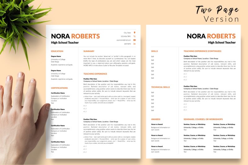 Teacher CV Template for Microsoft Word & Apple Pages - Graphicfy