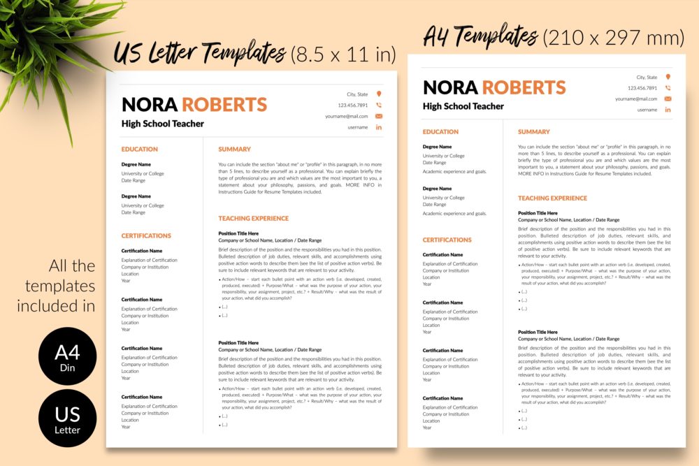 Teacher CV Template for Microsoft Word & Apple Pages - Graphicfy