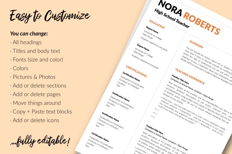 Teacher CV Template for Microsoft Word & Apple Pages - Graphicfy