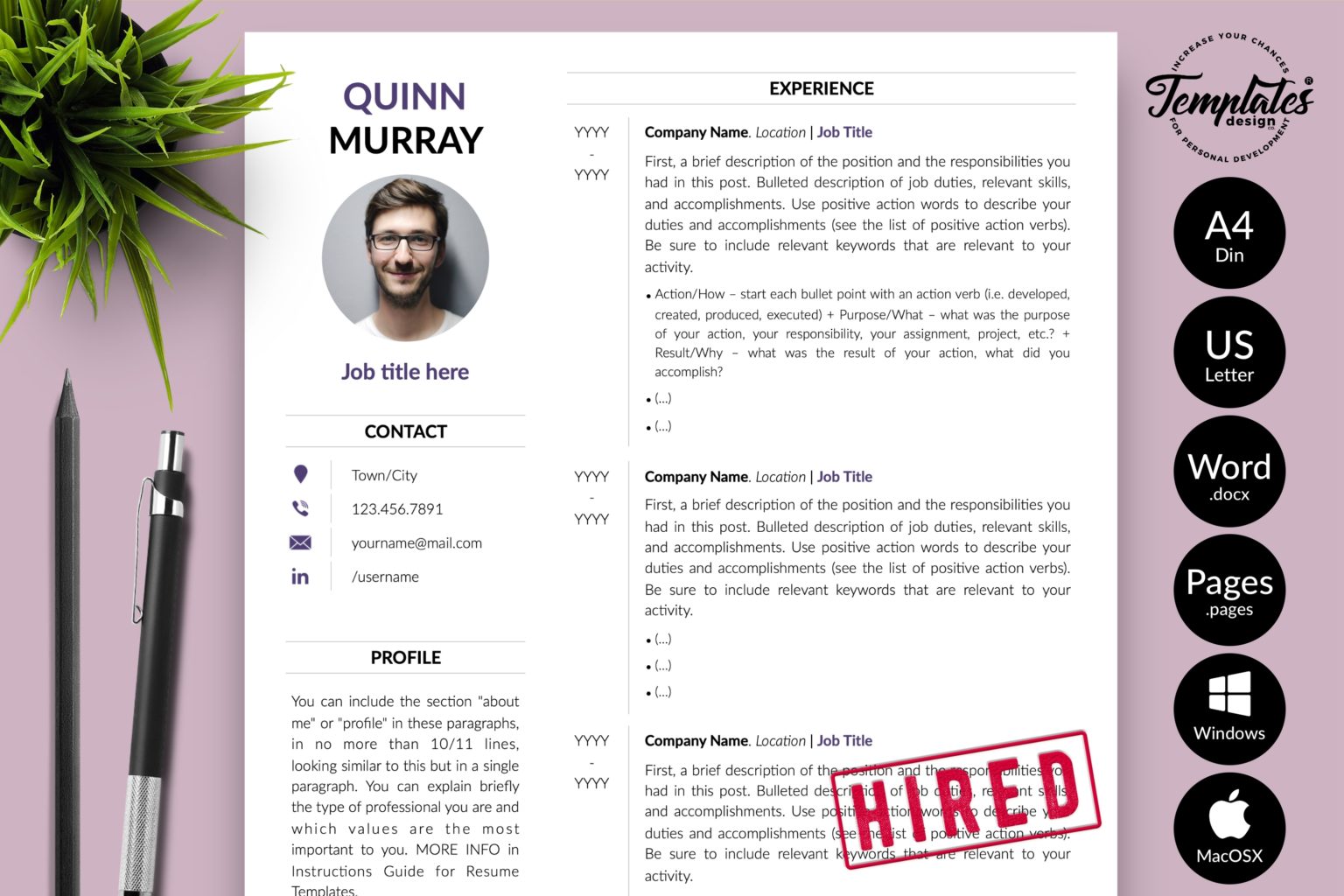 Modern Resume Design for Microsoft Word & Apple Pages - Graphicfy