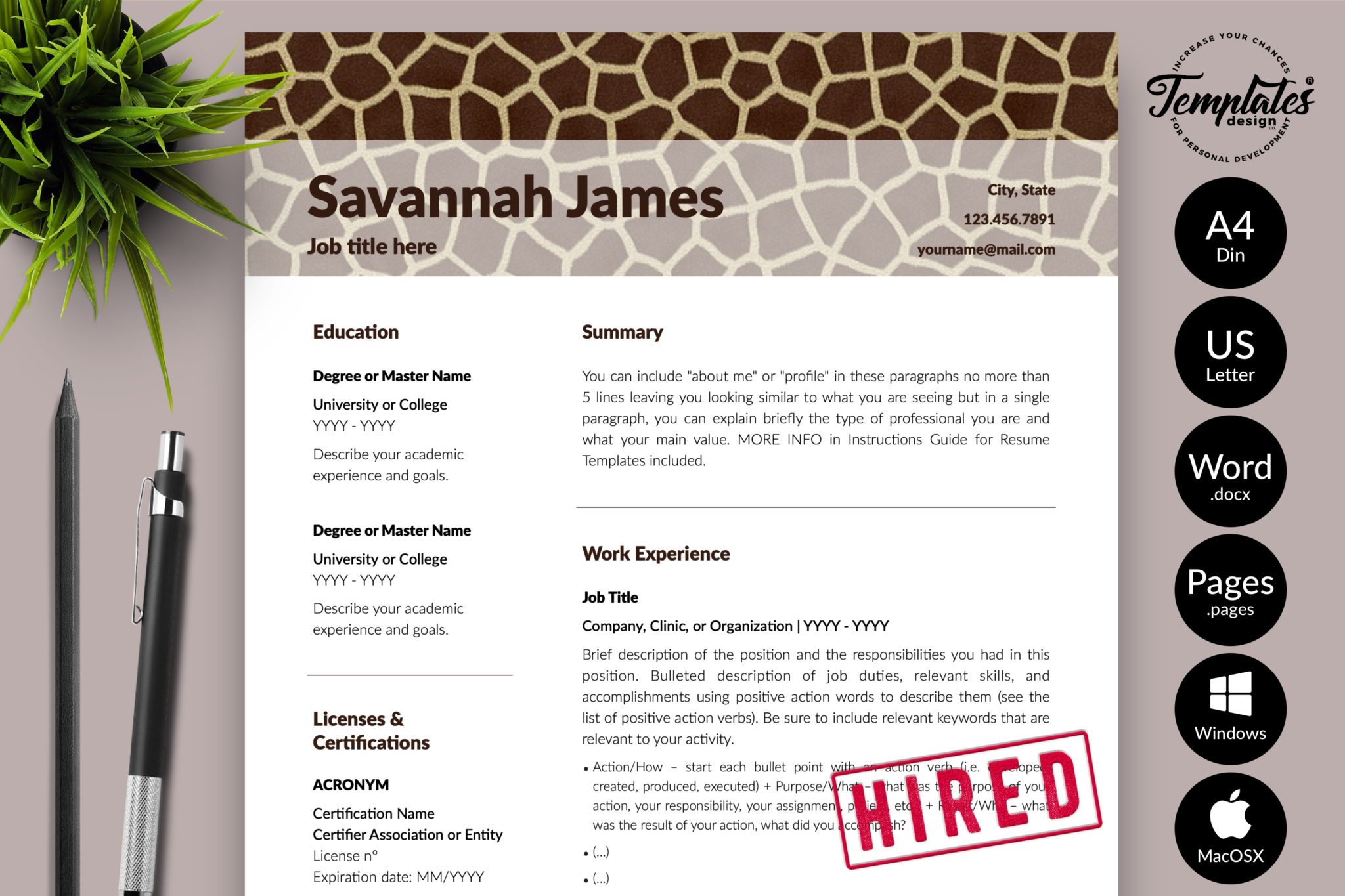 Zoologist Resume Template for Microsoft Word & Apple Pages - Graphicfy