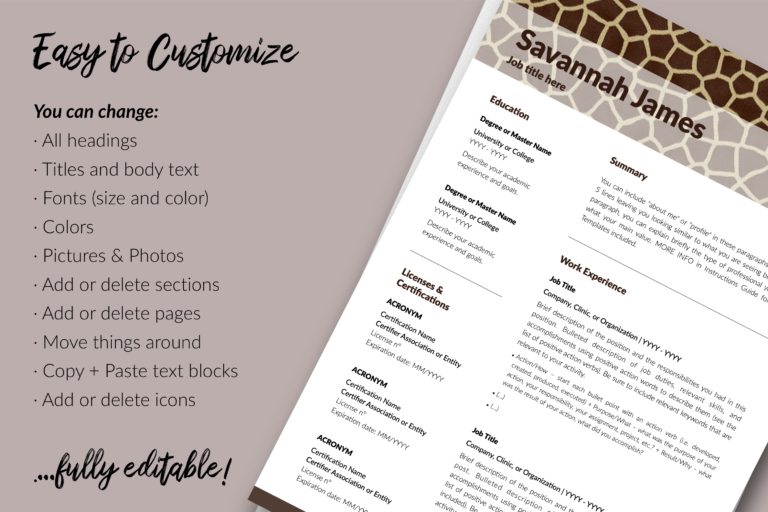 Zoologist Resume Template for Microsoft Word & Apple Pages - Graphicfy