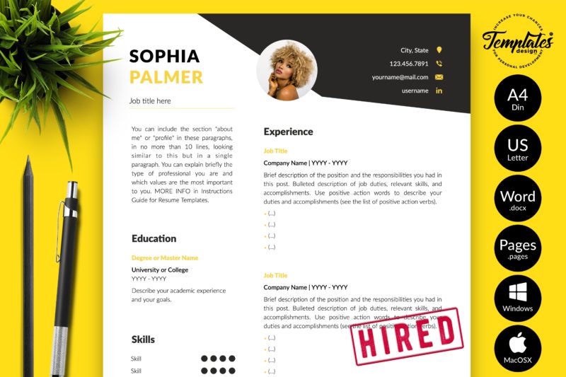 Modern Resume with Photo for Microsoft Word & Apple Pages - Graphicfy