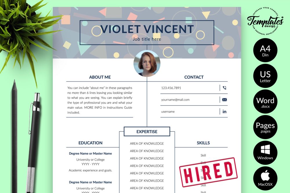 Geometric Pattern CV Format for Microsoft Word & Apple Pages - Graphicfy