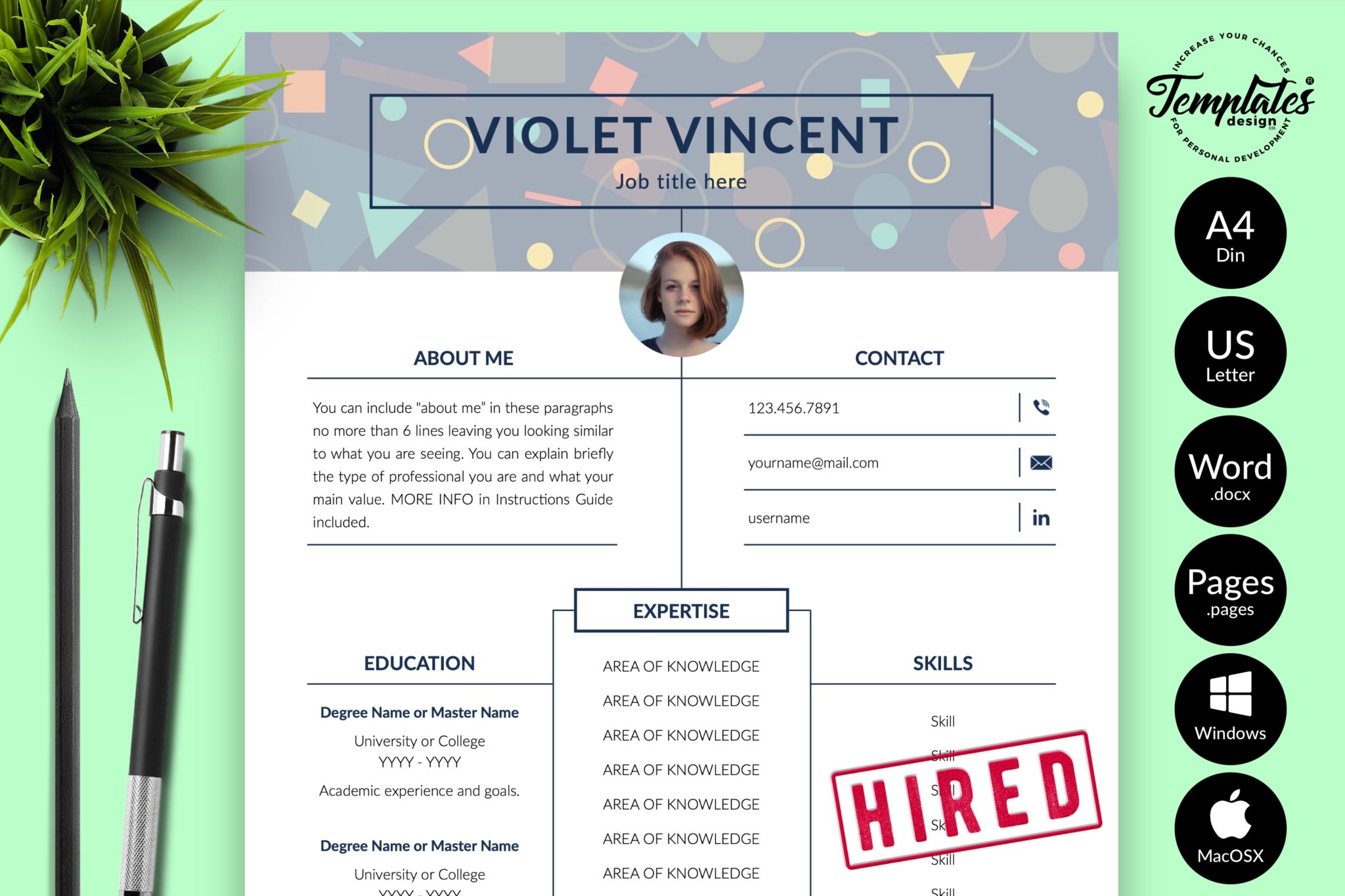Geometric Pattern CV Format for Microsoft Word & Apple Pages - Graphicfy