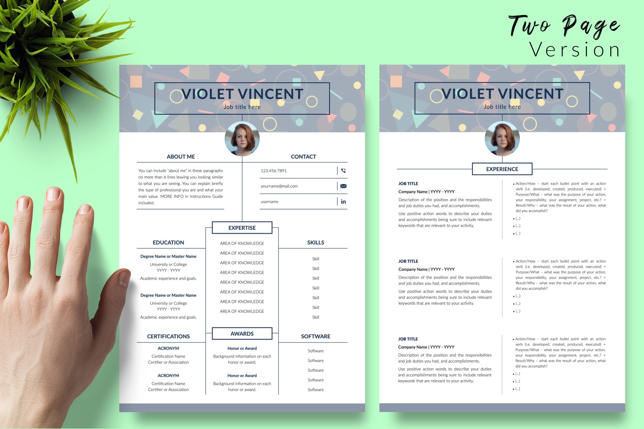 Geometric Pattern CV Format for Microsoft Word & Apple Pages - Graphicfy