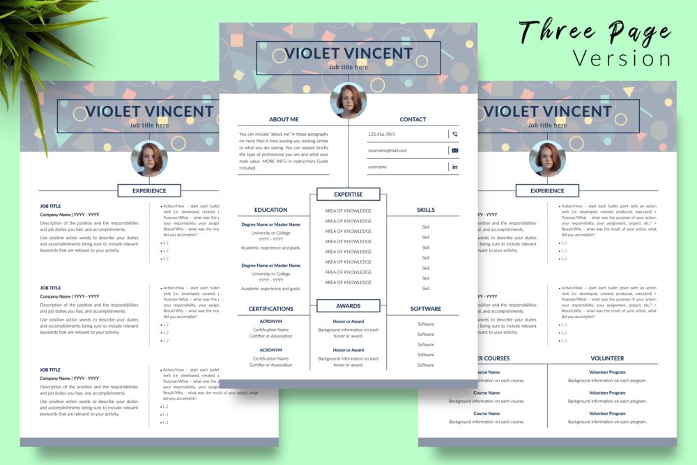 Geometric Pattern CV Format for Microsoft Word & Apple Pages - Graphicfy