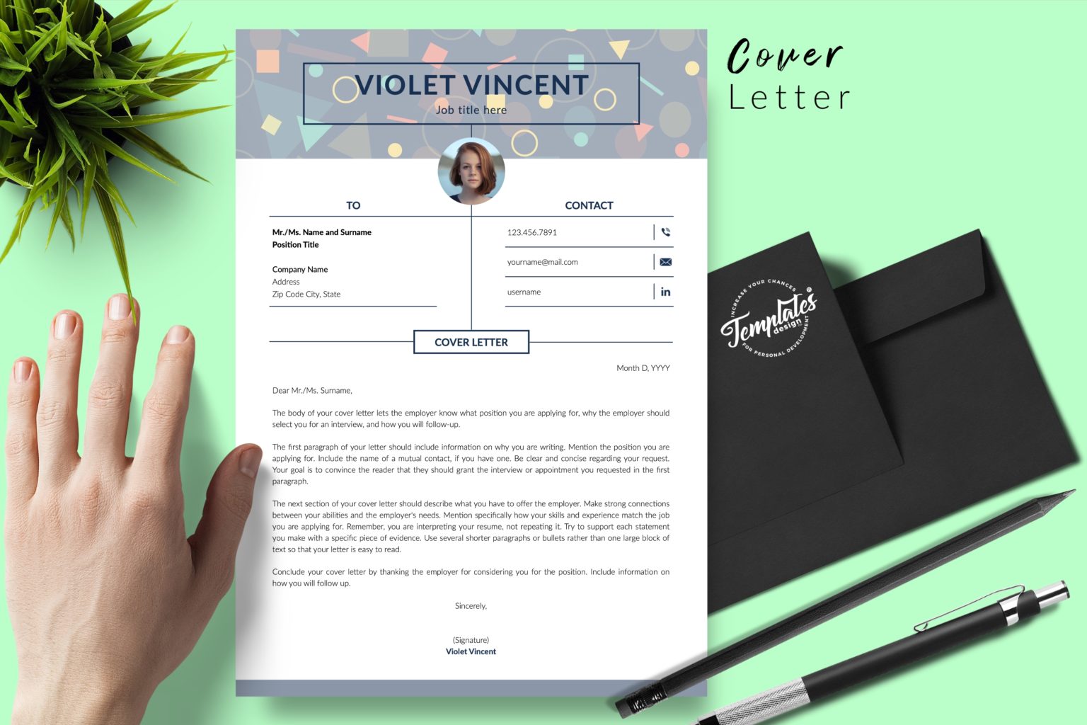Geometric Pattern CV Format for Microsoft Word & Apple Pages - Graphicfy