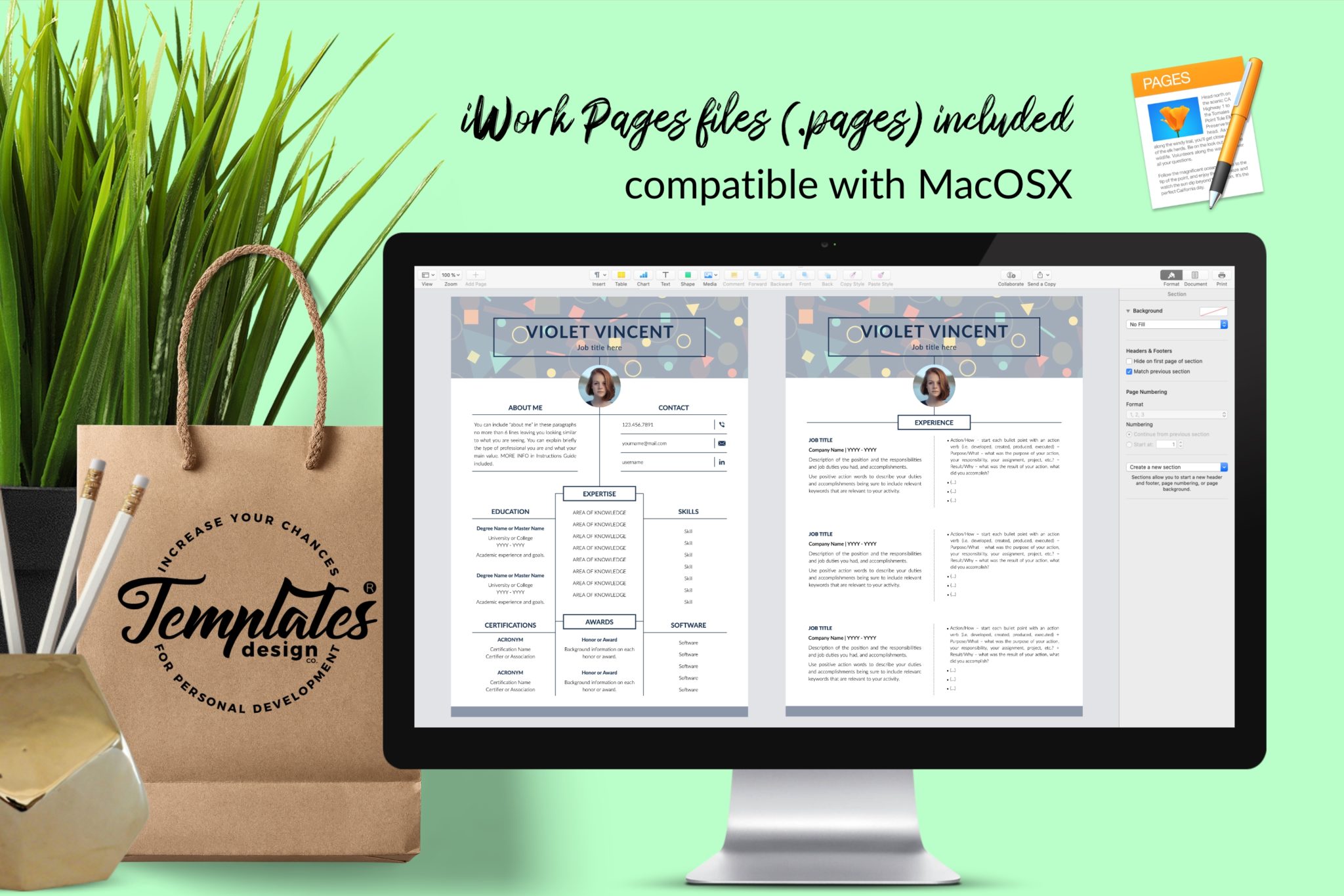 Geometric Pattern CV Format for Microsoft Word & Apple Pages - Graphicfy