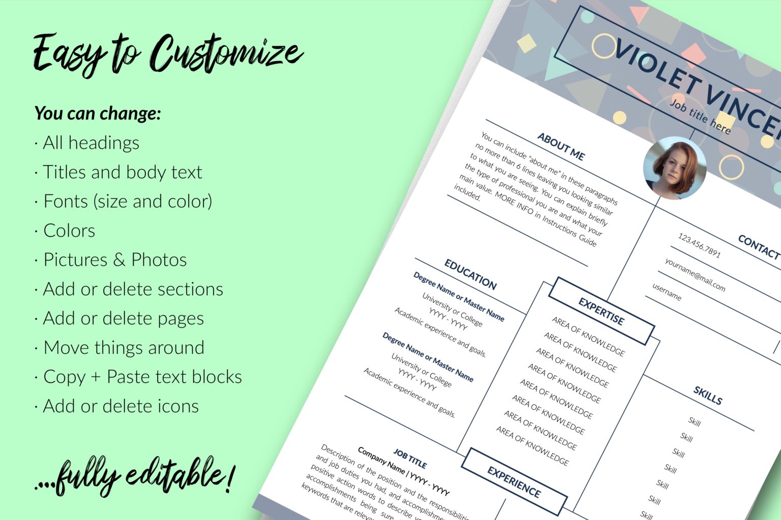 Geometric Pattern CV Format for Microsoft Word & Apple Pages - Graphicfy